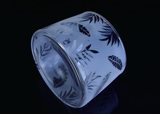 Fashion Bamboo Leaves Laser Frosted Glass Candle Holder For Home Decor