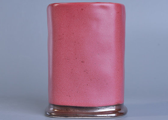 Square Cylinder Ceramic Candle Holders Pink Glazed Brown Bottom 472ml Height 116mm