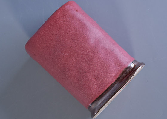 Square Cylinder Ceramic Candle Holders Pink Glazed Brown Bottom 472ml Height 116mm