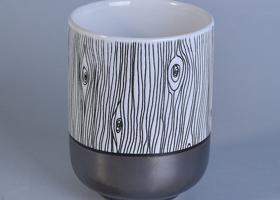 Hand Painted Tree Pattern Ceramic Candle Holder Shiny Grey Bottom Ceramic Candle Jar