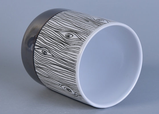 Hand Painted Tree Pattern Ceramic Candle Holder Shiny Grey Bottom Ceramic Candle Jar