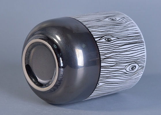 Hand Painted Tree Pattern Ceramic Candle Holder Shiny Grey Bottom Ceramic Candle Jar
