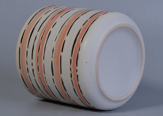 Pink Inside Glazed Ceramic Candle Holder Hand Painted Black Lines 516 ml