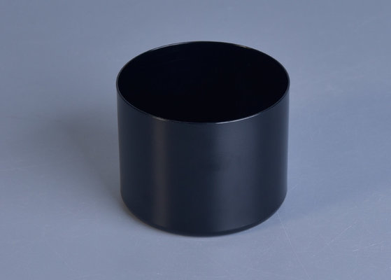 Short Cylinder Aluminum Metal Tin Can Candle Holders Black Color Painting