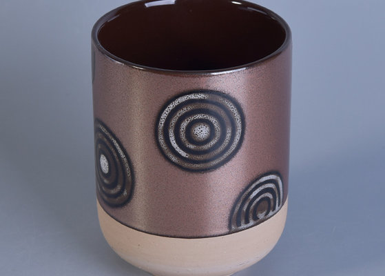 505ml Hand Painting Metal Glazed Ceramic Candle Jars Cylinder Shape For Candle Making