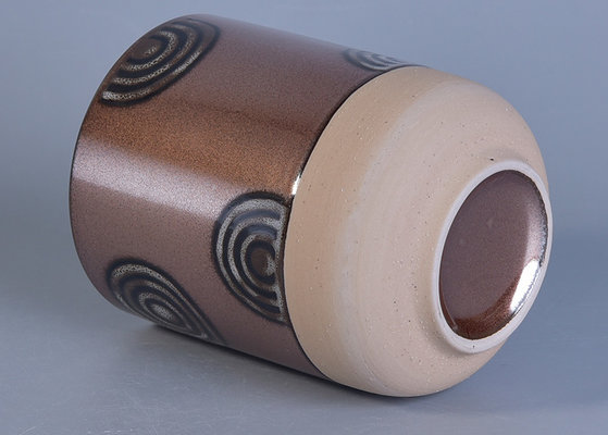 505ml Hand Painting Metal Glazed Ceramic Candle Jars Cylinder Shape For Candle Making