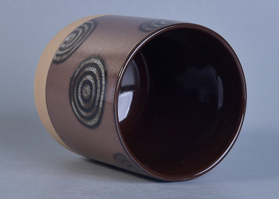 505ml Hand Painting Metal Glazed Ceramic Candle Jars Cylinder Shape For Candle Making