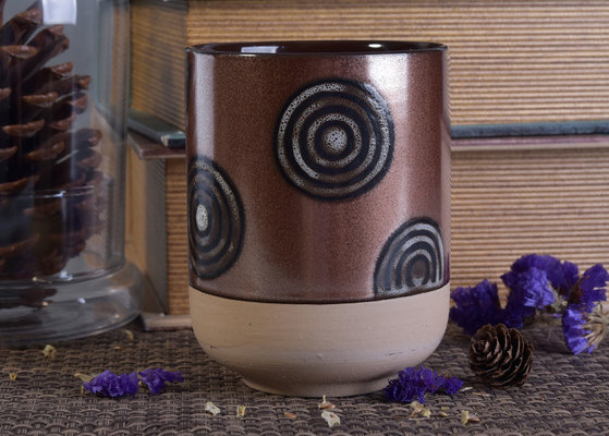 505ml Hand Painting Metal Glazed Ceramic Candle Jars Cylinder Shape For Candle Making