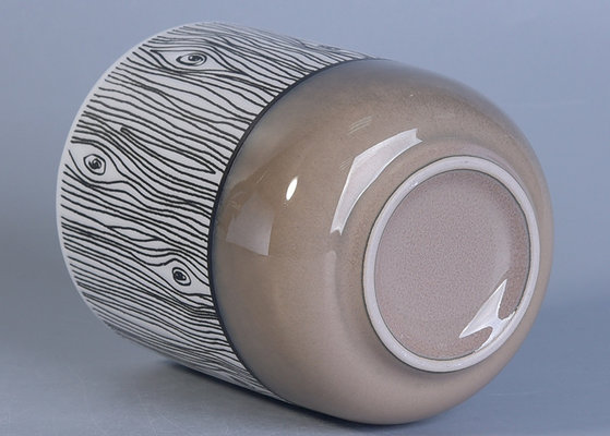 Metal Color Bottom Wood Grain Glazing Ceramic Candle Holder For Planting , Decoration