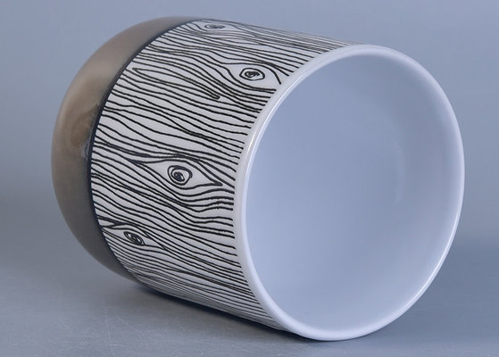 Metal Color Bottom Wood Grain Glazing Ceramic Candle Holder For Planting , Decoration