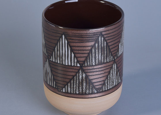 Luxury Ceramic Candle Holder Geometric Figure Hand Painted Triangles Black Lines