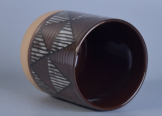 Luxury Ceramic Candle Holder Geometric Figure Hand Painted Triangles Black Lines