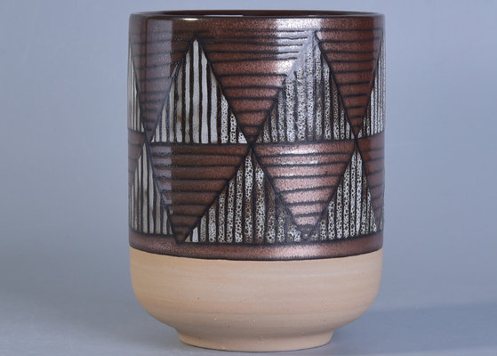 Luxury Ceramic Candle Holder Geometric Figure Hand Painted Triangles Black Lines
