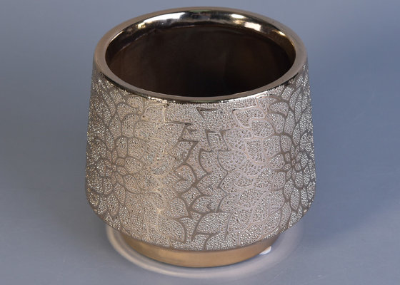 690ml Gold Electroplated Ceramic Candle Holder With Flower Pattern
