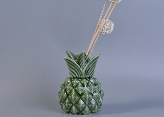 230ml green pineapple ceramic reed diffuser bottles with leaf lid for home deco