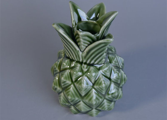 230ml green pineapple ceramic reed diffuser bottles with leaf lid for home deco