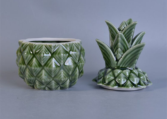 Green Glazing Pineapple Ceramic Candle Jar with lid for wedding decor