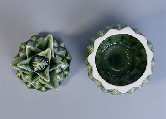 Green Glazing Pineapple Ceramic Candle Jar with lid for wedding decor