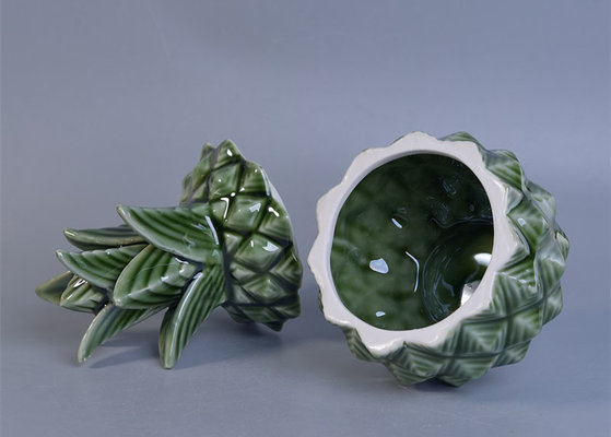 Green Glazing Pineapple Ceramic Candle Jar with lid for wedding decor