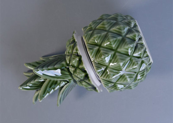 Green Glazing Pineapple Ceramic Candle Jar with lid for wedding decor