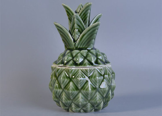 Green Glazing Pineapple Ceramic Candle Jar with lid for wedding decor