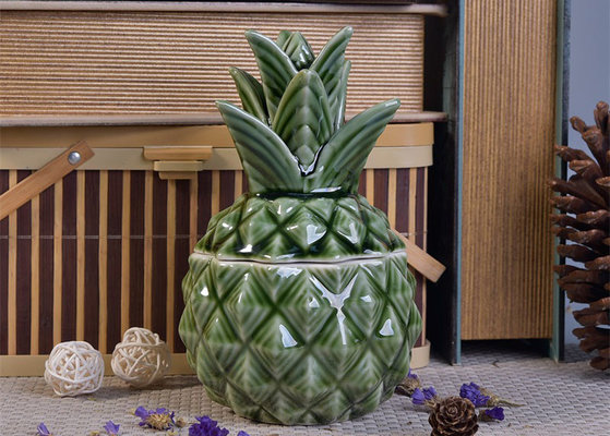 Green Glazing Pineapple Ceramic Candle Jar with lid for wedding decor