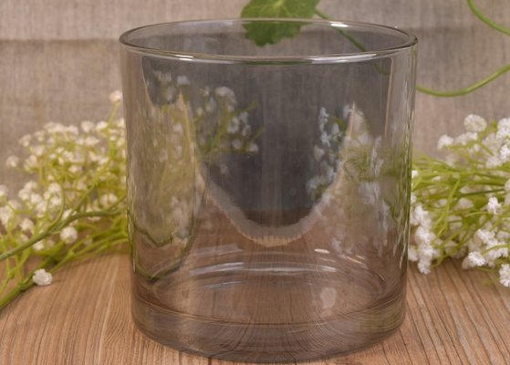 Ion Smoky Grey Plating Clear Glass Candle Holder For Home Decor , Electroplated Finish