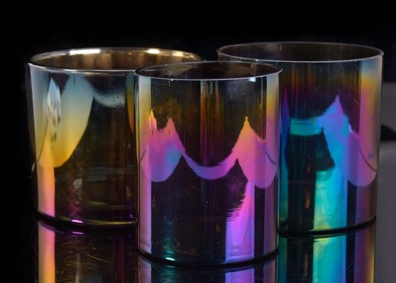 Glass Cylinder Candle Holders Wedding Decorative Rainbow Iridescent Glass Candle Jar