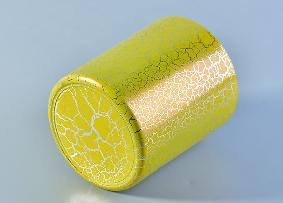 Cylinder 390ml Colored Glass Candle Holders With Yellow Crack Lacquer Decoration