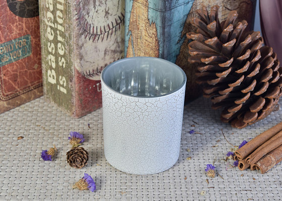 Bulk Glass Cylinder Candle Holder With White Crackle Finish For Home Decoration