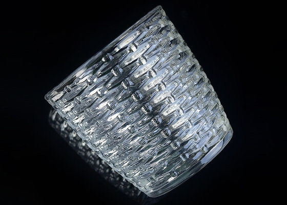 310Ml Capacity Crystal Candle Holder / Glass Tea Light Holders With Woven Pattern