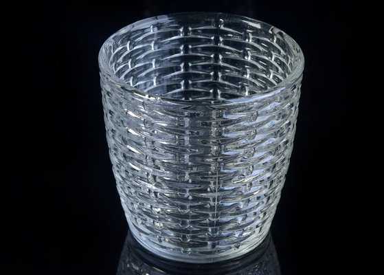 310Ml Capacity Crystal Candle Holder / Glass Tea Light Holders With Woven Pattern