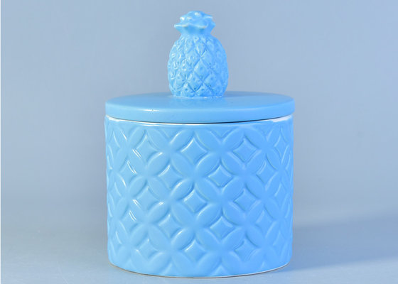Matt Blue Ceramic Candle Holder with Lid ,  ceramic pineapple candle holder
