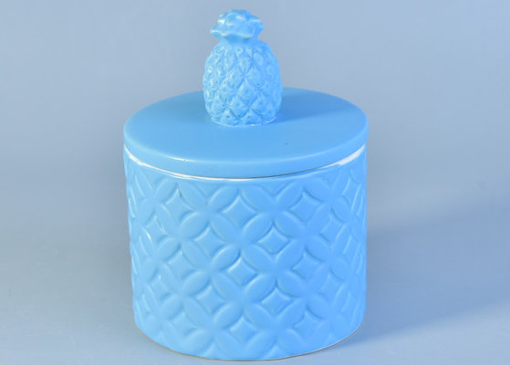 Matt Blue Ceramic Candle Holder with Lid ,  ceramic pineapple candle holder