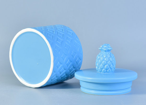 Matt Blue Ceramic Candle Holder with Lid ,  ceramic pineapple candle holder