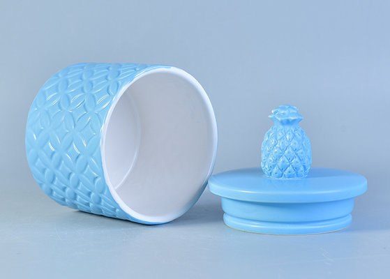 Matt Blue Ceramic Candle Holder with Lid ,  ceramic pineapple candle holder