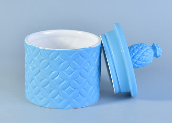 Matt Blue Ceramic Candle Holder with Lid ,  ceramic pineapple candle holder