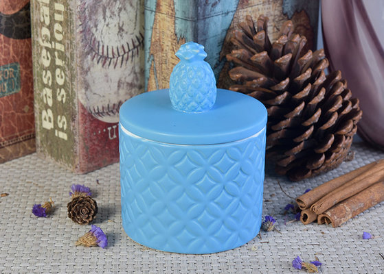 Matt Blue Ceramic Candle Holder with Lid ,  ceramic pineapple candle holder
