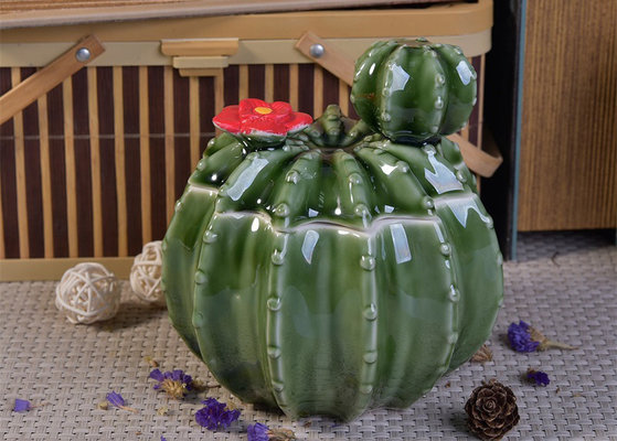 Green Cactus Shaped Ceramic Candle Holder With Lids For Home Fragrance Decor