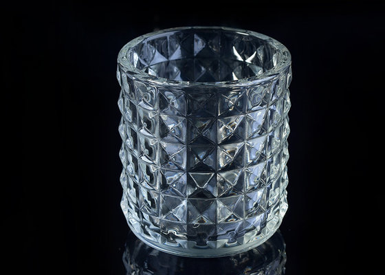 Soda Lime glass cylinder candle holders for decor , Exquisite diamond design