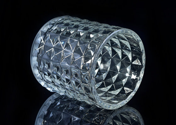 Soda Lime glass cylinder candle holders for decor , Exquisite diamond design