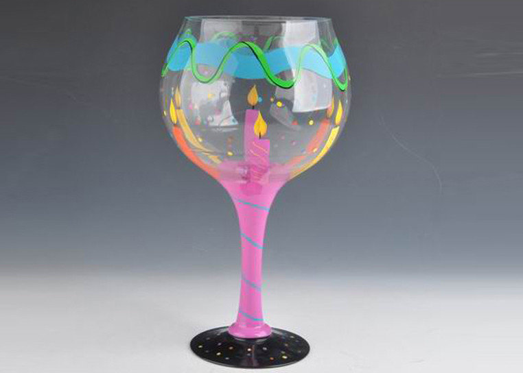 Mouth Blown Hand Painted Glass , Custom Hand Painted Wine Glasses