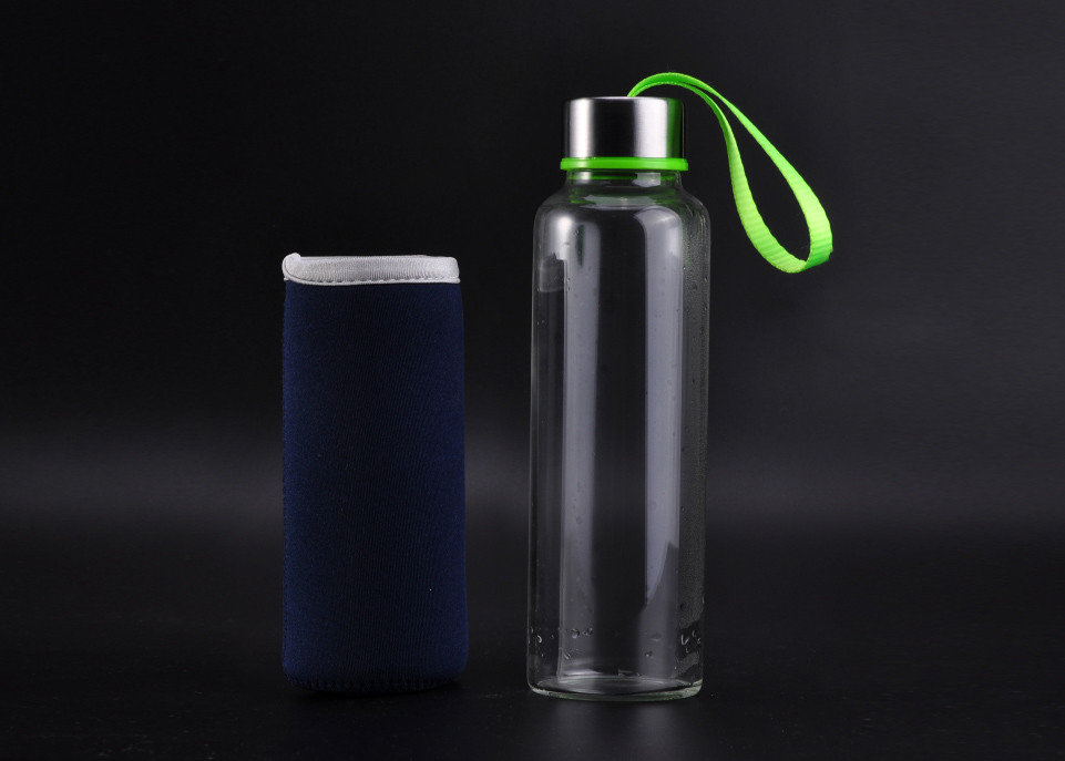 Sport joyshaker drinking bottle Double Wall Borosilicate Glass with colorful sleeve