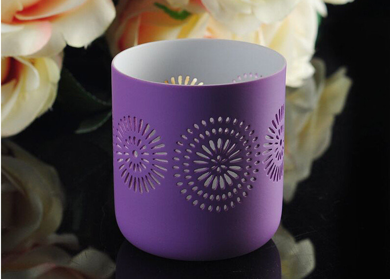 Purple pattern Porcelain Candle Holder Bowl / Hollow Ceramic Candle Houses