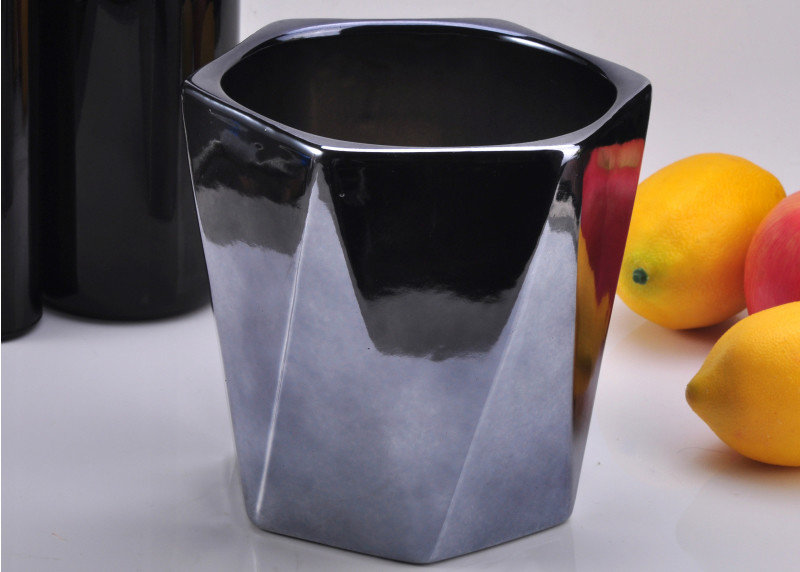 Silver Color Hexagon Candle Jar , ceramic flower candle holder Electroplating Finish
