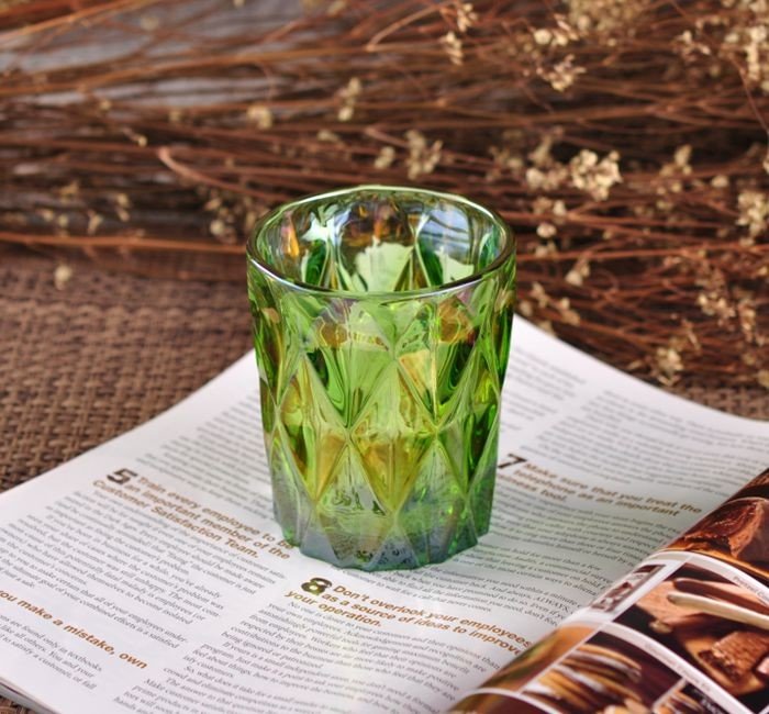 OEM Ion Plating Decorative Glassware Candle Container , Decorative Glass Jars In Green Brown