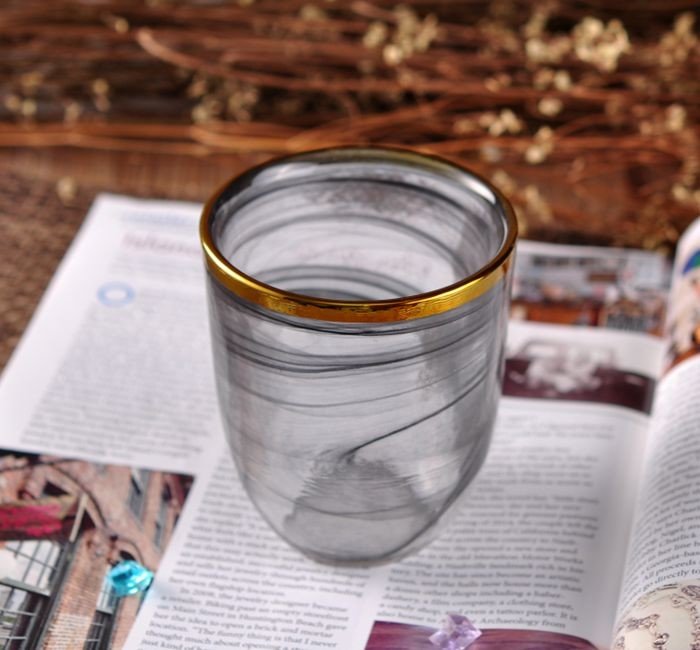 Hand Blown Votive Candle Holder With Gold And Dust Cloud Finish