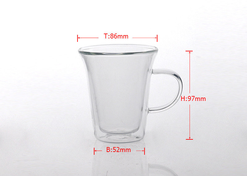 Handblown Heat Resistant Clear Double Wall Glass Cups With Handle