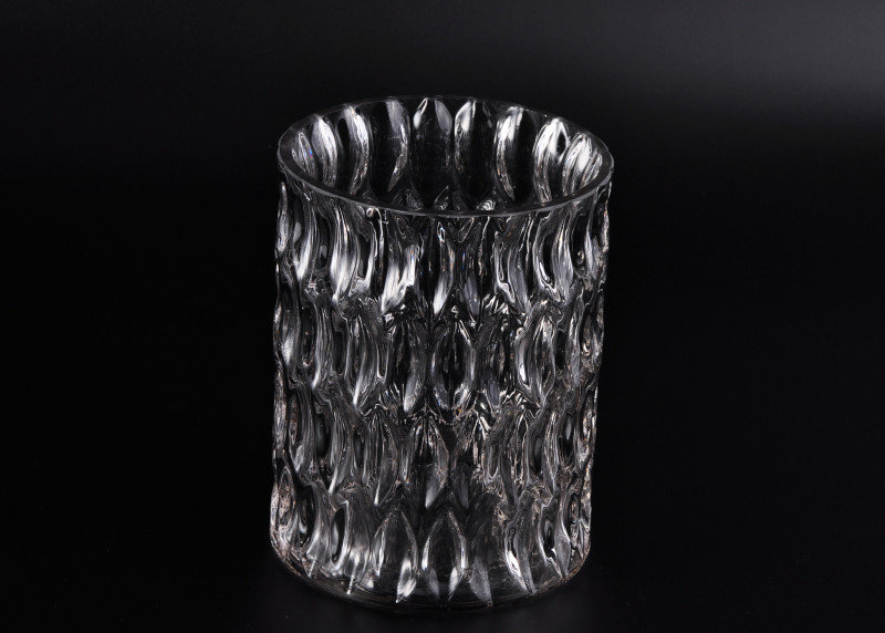 Crystal Round Sunken Surface Glass Candle Jar Glass Candlestick Holders
