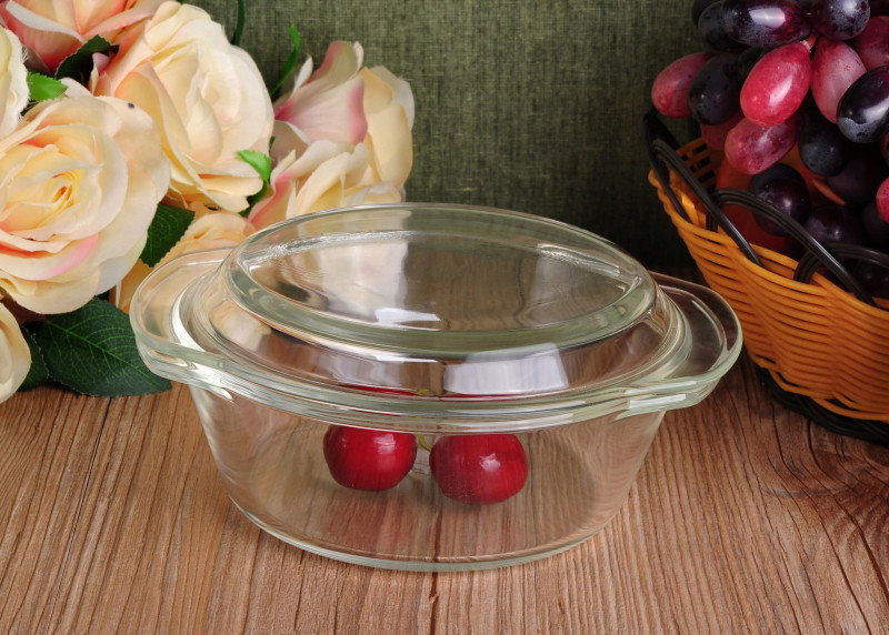 Pyrex Glass Tableware Clear Glass Oven Bowls with Lid , 4 Sizes Heat Resistant Eco-friendly